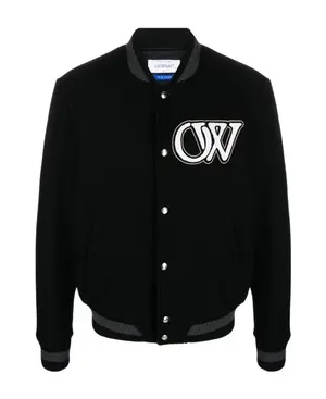 Off-White Bomber Jacket With Back Embroidery - Black