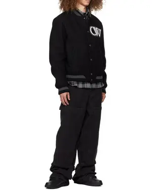 Off-White Bomber Jacket With Back Embroidery - Black