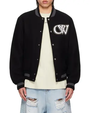 Off-White Bomber Jacket With Back Embroidery - Black