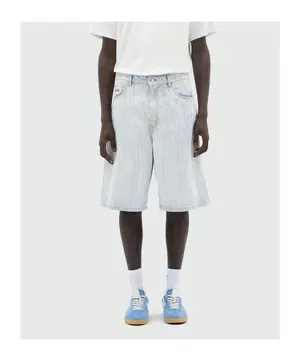 MSGM Logo Patch Distressed Denim Bermuda Shorts - Light-colored