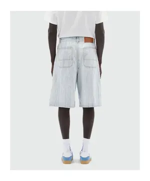 MSGM Logo Patch Distressed Denim Bermuda Shorts - Light-colored