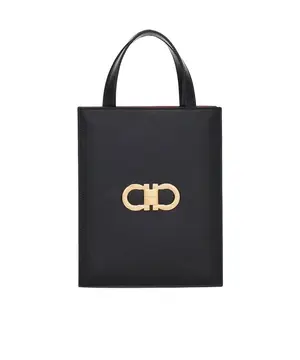 FERRAGAMO Gancini Plaque Mini Tote Bag - Black