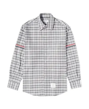 Thom Browne Prince Of Wales Check Twill Armband Oversized Shirt - Medium Gray