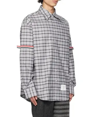 Thom Browne Prince Of Wales Check Twill Armband Oversized Shirt - Medium Gray