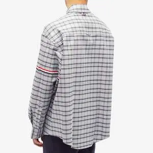 Thom Browne Prince Of Wales Check Twill Armband Oversized Shirt - Medium Gray