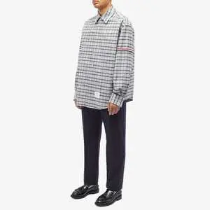 Thom Browne Prince Of Wales Check Twill Armband Oversized Shirt - Medium Gray
