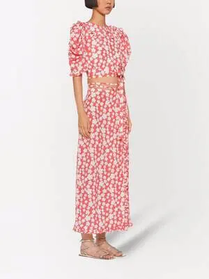 Miu Miu Cropped Floral Print Blouse With Ruffle Detail