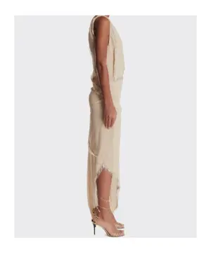 Attico Asymmetric Beaded Deep V-neck Maxi Dress