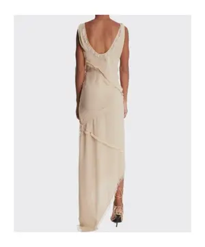 Attico Asymmetric Beaded Deep V-neck Maxi Dress