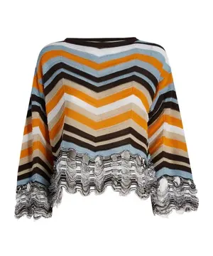JUCCA Chevron Fringe Knit Sweater - Multicolor