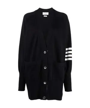 Thom Browne Four-bar Long Sleeve Knit Cardigan - Navy Blue