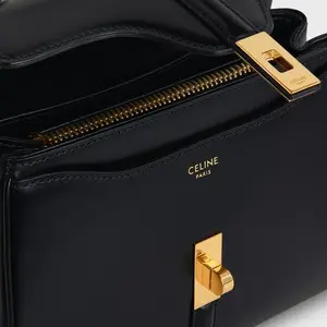 Celine Mini 16 In Satinated Calfskin - Black
