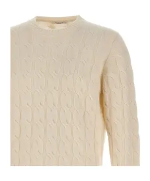 KANGRA Cable Knit Crew Neck Sweater - Nude