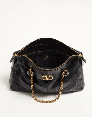 Valentino Garavani Panthea Chevron Patterned Zip-up Shoulder Bag - Black