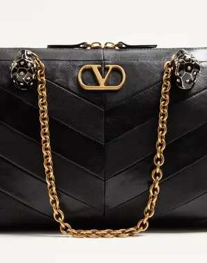 Valentino Garavani Panthea Chevron Patterned Zip-up Shoulder Bag - Black