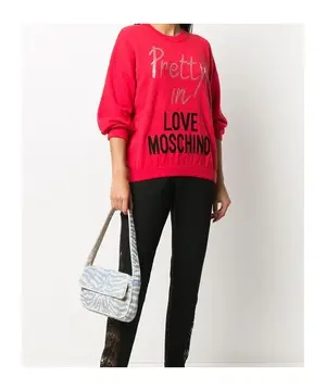 Moschino Crystal Embellished Logo Pullover