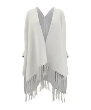 Brunello Cucinelli Knitted Cape With Fringed Edges - White