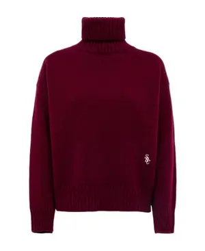 SPORTY  RICH Sporty & Rich Embroidered High Neck Ribbed Knit Sweater