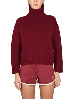 SPORTY  RICH Sporty & Rich Embroidered High Neck Ribbed Knit Sweater