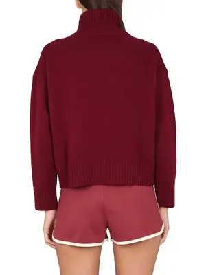 SPORTY  RICH Sporty & Rich Embroidered High Neck Ribbed Knit Sweater