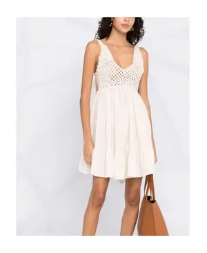 Pinko Maxi Bow Detailed Open Knit Mini Dress