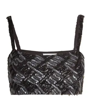 P.a.r.o.s.h Sequin Embellished Cropped Spaghetti Strap Top