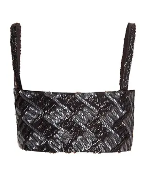 P.a.r.o.s.h Sequin Embellished Cropped Spaghetti Strap Top
