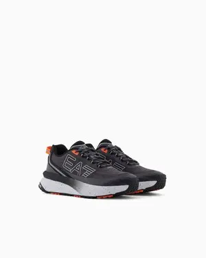 EA7 Logo Printed Lace-up Sneakers - Black