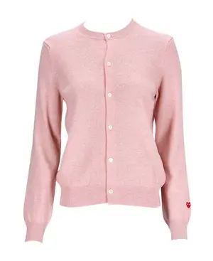 Comme Des Garçons Heart Patch Buttoned Cardigan - Pink