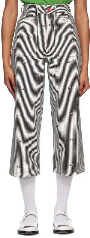 Kenzo Striped Wide-leg Jeans - Gray