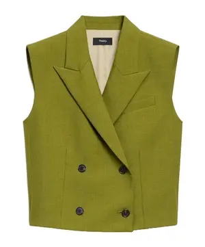 Theory Double Breasted Peak Lapel Vest - Avocado