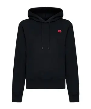 Kenzo Logo Embroidered Drawstring Hoodie - Black