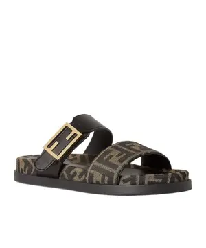 Fendi Ff Motif Slides - Black