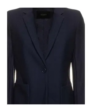 Seventy Dark Blue Textured Single-breasted Blazer - Black