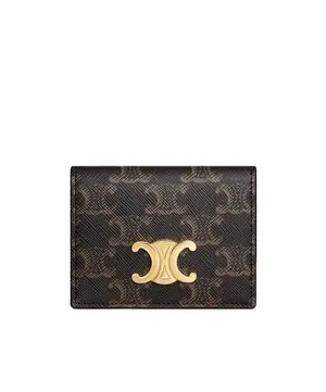 Celine Bi-fold Card Holder Triomphe In Triomphe Canvas - Black
