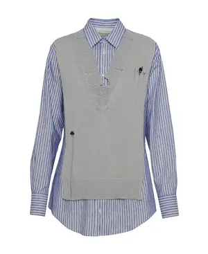 MAISON MARGIELA V-neck Distressed Knit Spliced Shirt