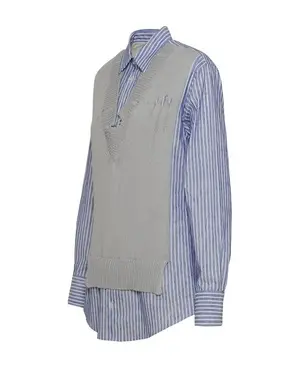 MAISON MARGIELA V-neck Distressed Knit Spliced Shirt