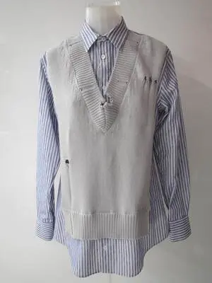 MAISON MARGIELA V-neck Distressed Knit Spliced Shirt