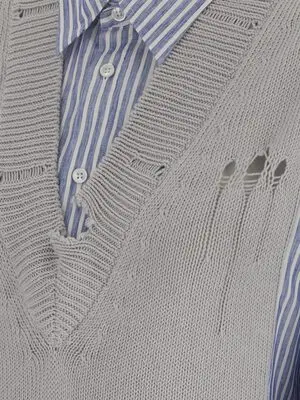 MAISON MARGIELA V-neck Distressed Knit Spliced Shirt