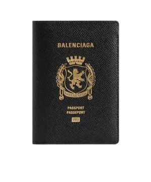 Balenciaga Logo Printed Passport Holder - Black