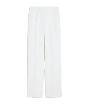 Max Mara Straight Gabardine Wool Trousers - White