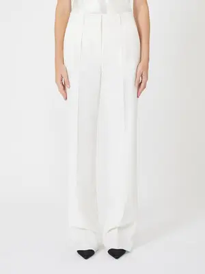 Max Mara Straight Gabardine Wool Trousers - White