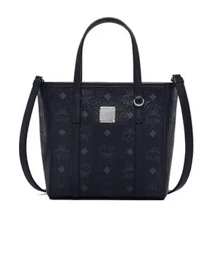 Mcm Logo Plaque Small Tote Bag - Black