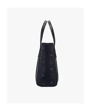 Mcm Logo Plaque Small Tote Bag - Black