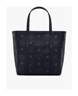 Mcm Logo Plaque Small Tote Bag - Black