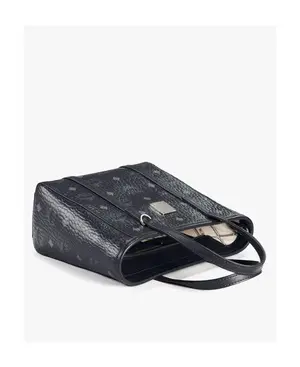Mcm Logo Plaque Small Tote Bag - Black