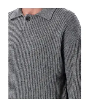 Emporio Armani Fisherman's Knit Long Sleeve Polo Shirt