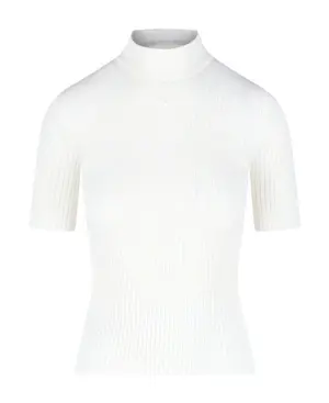 COURREGES Ribbed Funnel Neck Short-sleeved Jumper - White