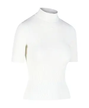 COURREGES Courrèges Ribbed Knit Funnel Neck Short-sleeved Jumper - White