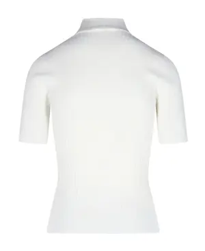 COURREGES Courrèges Ribbed Knit Funnel Neck Short-sleeved Jumper - White